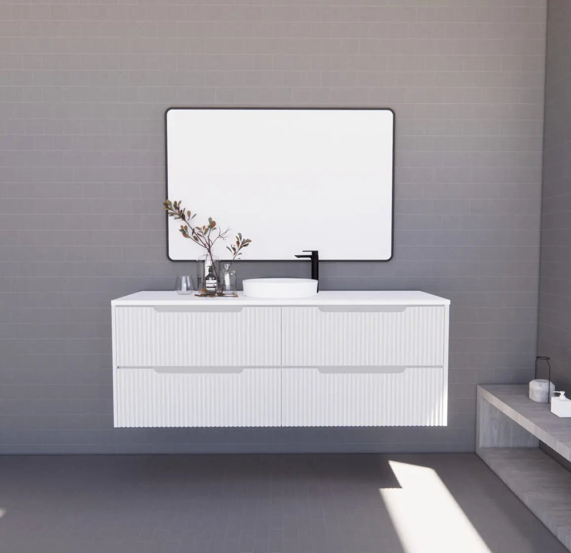 Riva Bali Wall Hung Single Bowl Vanity 1500mm - Matt White — Aqualux Bathrooms