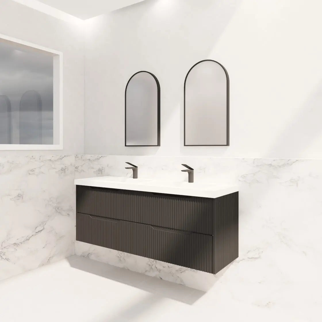 Riva Bali Wall Hung Double Bowl Vanity 1500mm - Matt Black — Aqualux Bathrooms