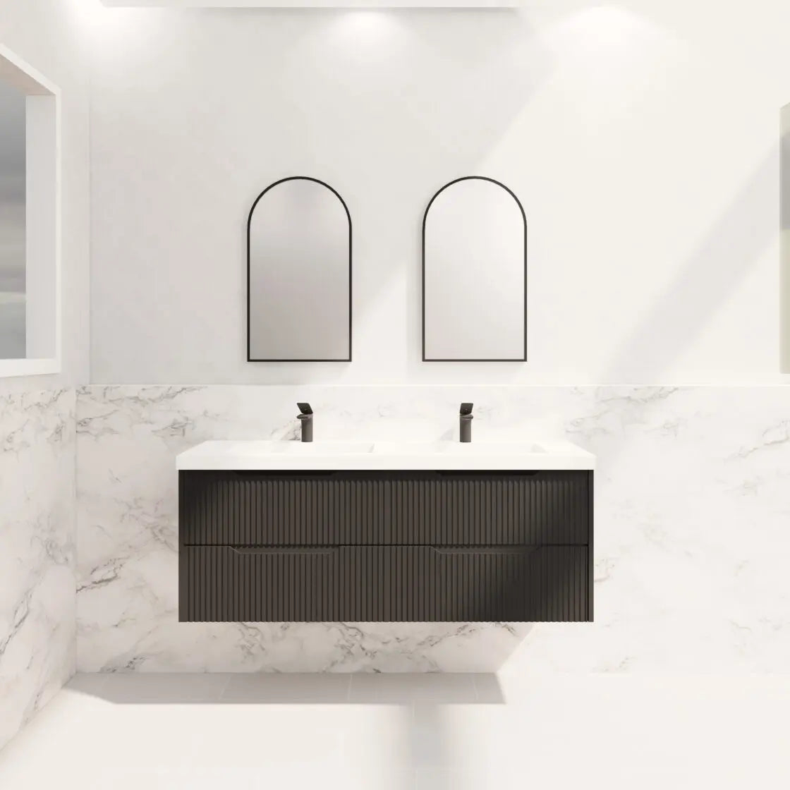 Riva Bali Wall Hung Double Bowl Vanity 1500mm - Matt Black — Aqualux Bathrooms