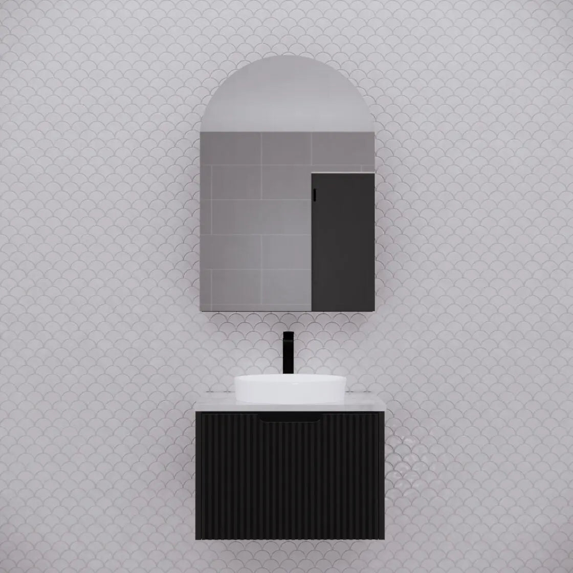 ABS Riva - Riva London Arch Shaving Cabinet 600mm - Matt Black — Aqualux Bathrooms