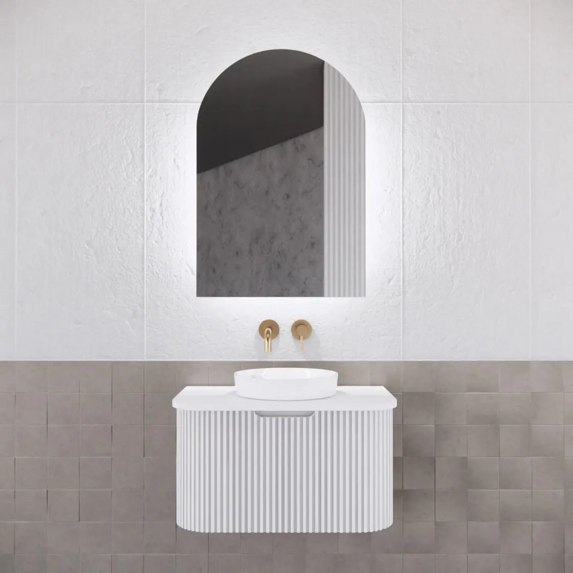 ABS Riva - Riva Paris Arch Led Shaving Cabinet 600mm - Matt White — Aqualux Bathrooms