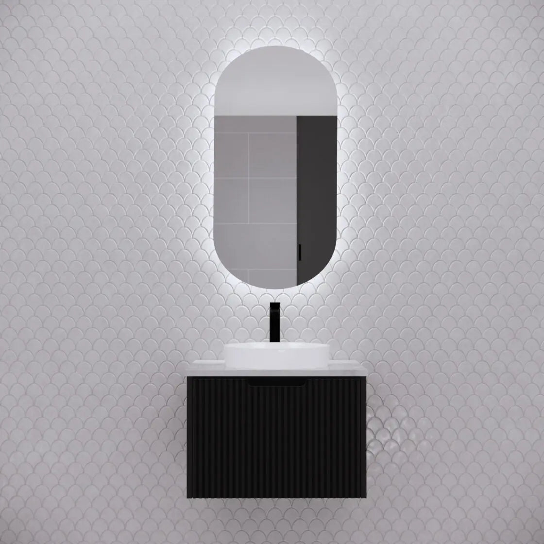 ABS Riva - Riva Paris Oval Led Shaving Cabinet 450mm - Matt Black — Aqualux Bathrooms