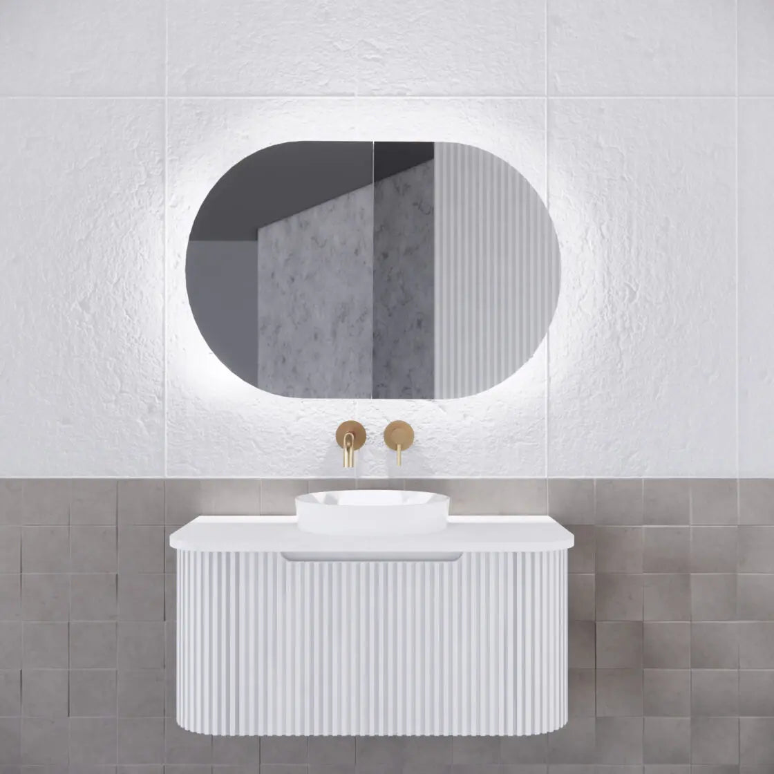 ABS Riva - Riva Paris Oval Led Shaving Cabinet 870mm - Matt White — Aqualux Bathrooms