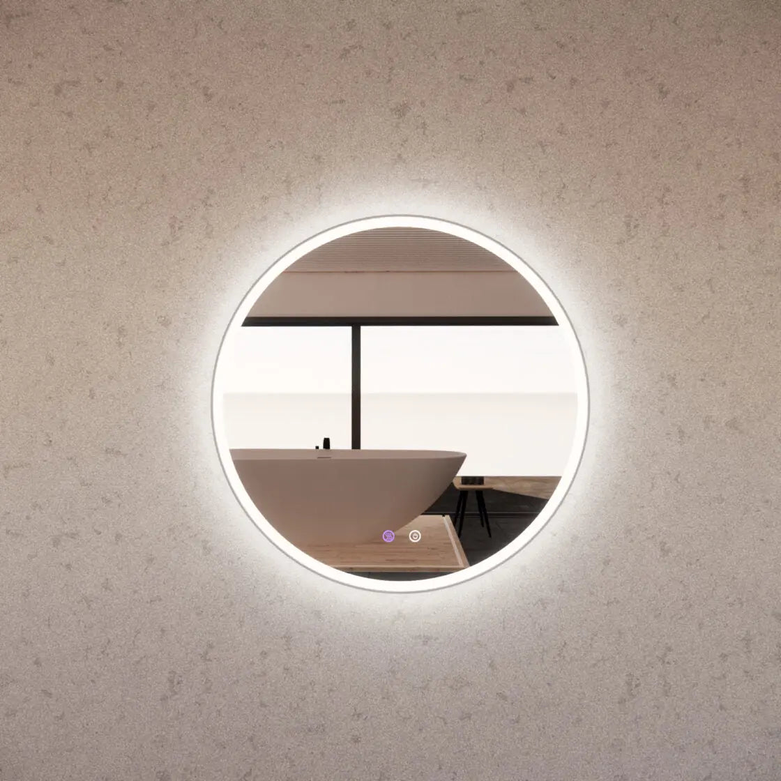 Riva R3 Framed Round LED Mirror With 3 Colour Lights Front Lit and Bac — Aqualux Bathrooms