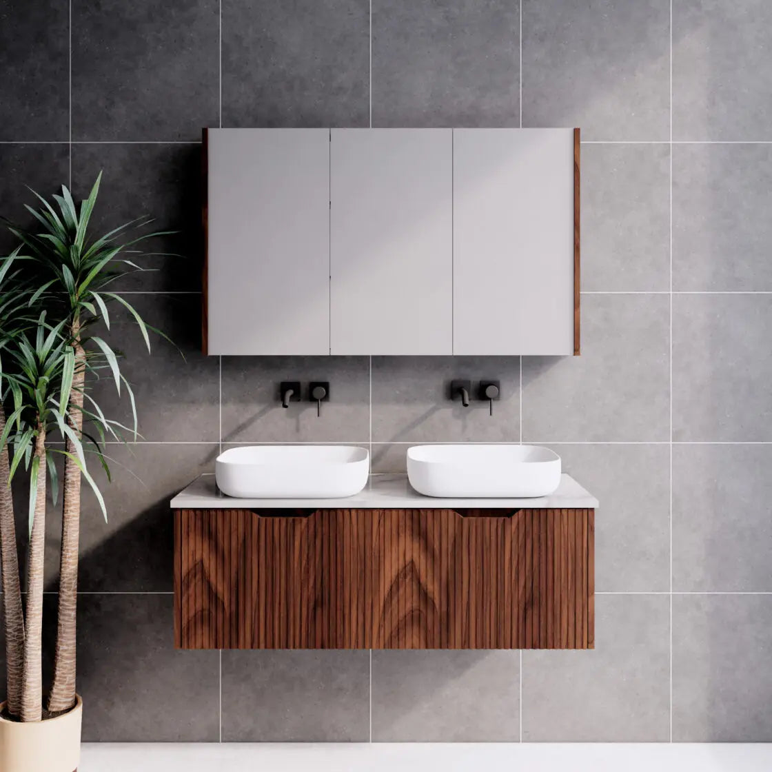 ABS Riva - Riva Vienna Wall Hung Double Bowl Vanity 1200mm - Brown — Aqualux Bathrooms